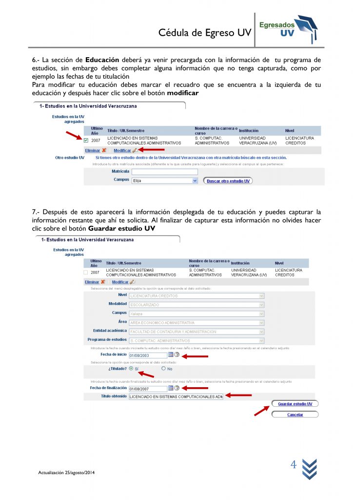 Cédula de Egreso UV – Programa de Seguimiento de Egresados de la Facultad de Teatro