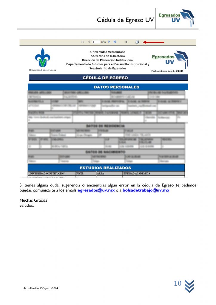 Cédula de Egreso UV – Programa de Seguimiento de Egresados de la Facultad de Teatro