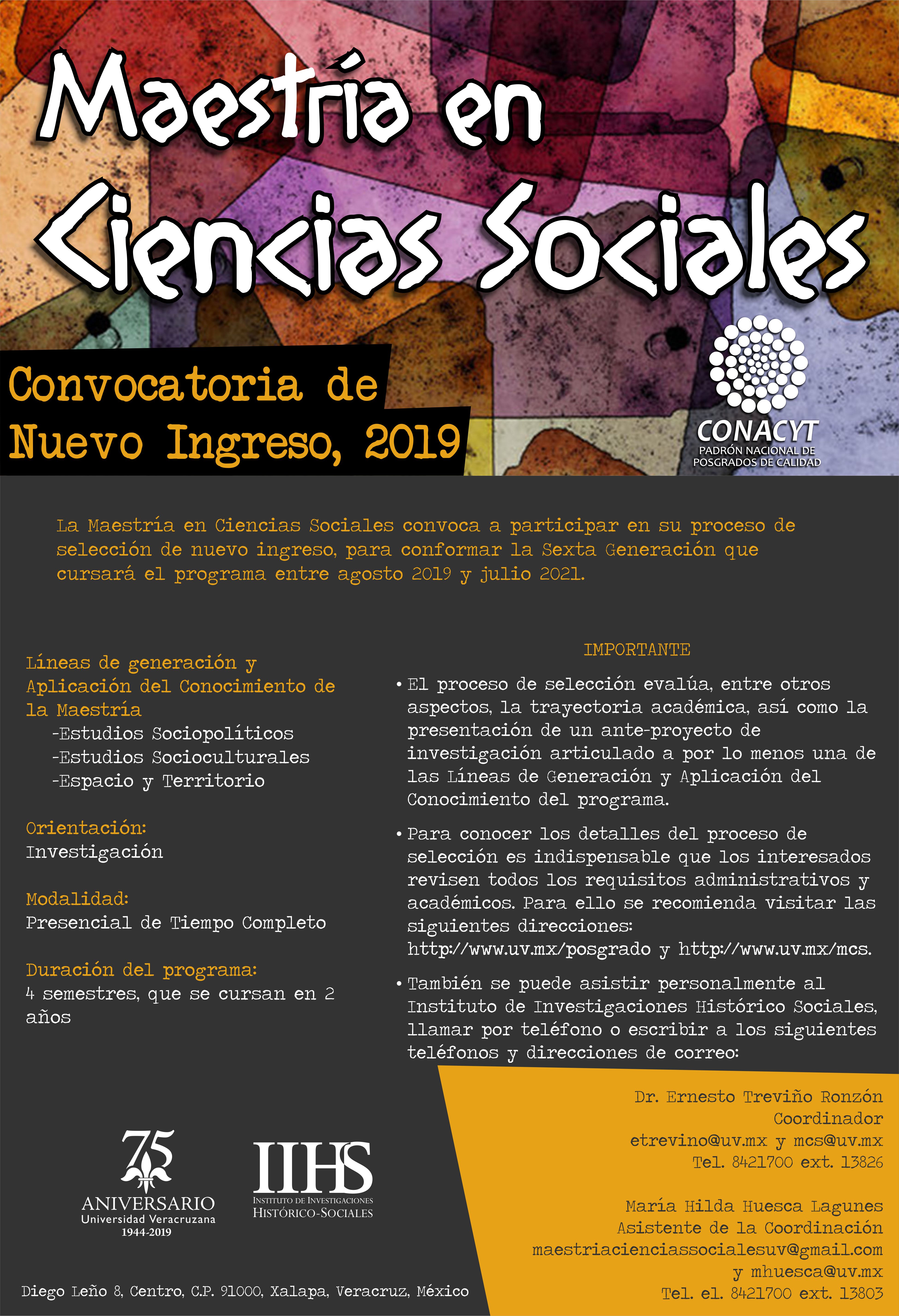 Convocatoria de Ingreso a la Maestría en Ciencias Sociales, Sexta Generación, 2019-2021 ...