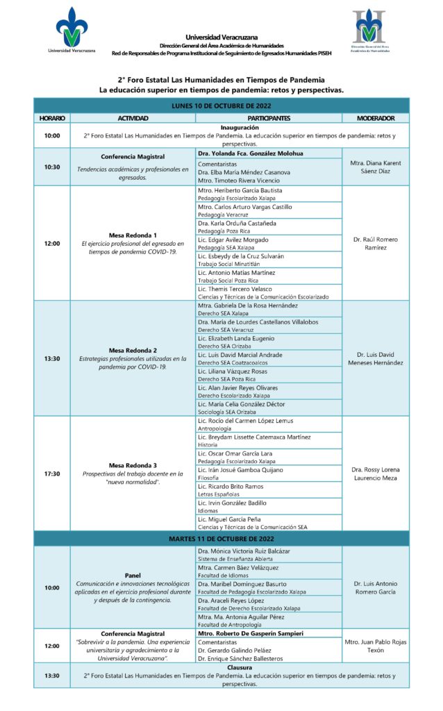 2° Foro Estatal Las Humanidades en Tiempos de Pandemia – Facultad de Pedagogía – Poza Rica