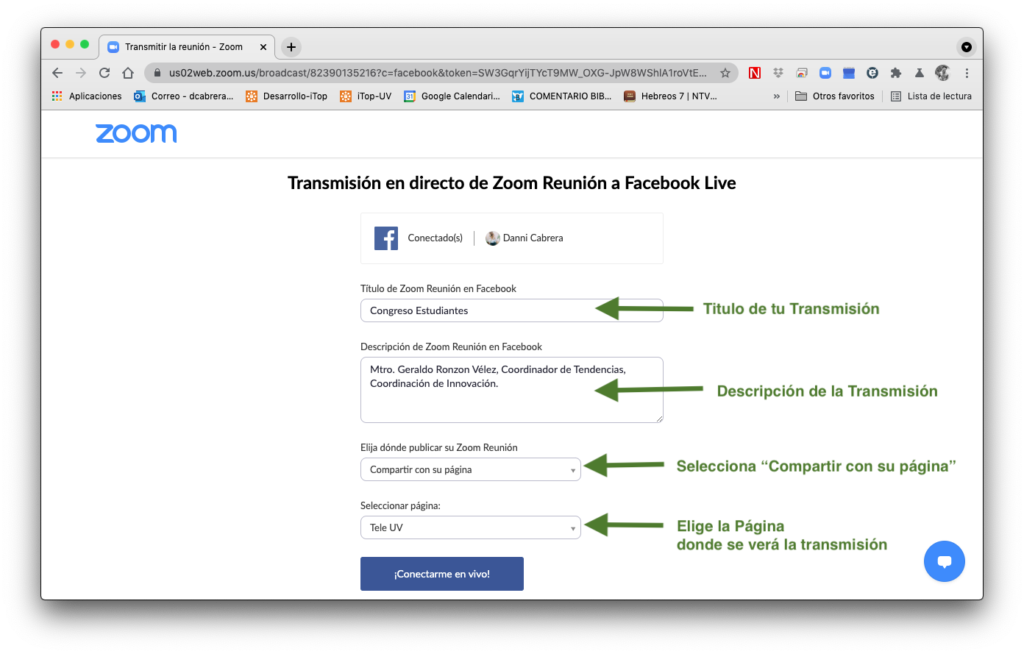 Zoom a Facebook Live – Departamento de Videoconferencias